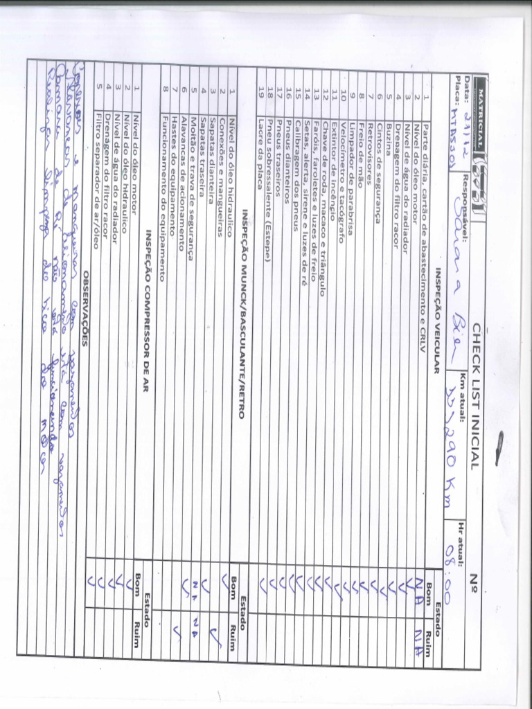 Check List Muck Placa MTA5J01 | PDF