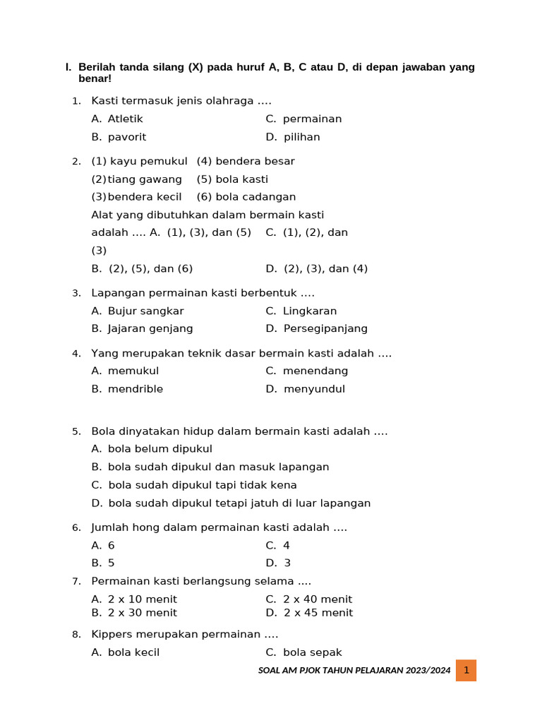 05 Master Naskah Soal UM PJOK | PDF