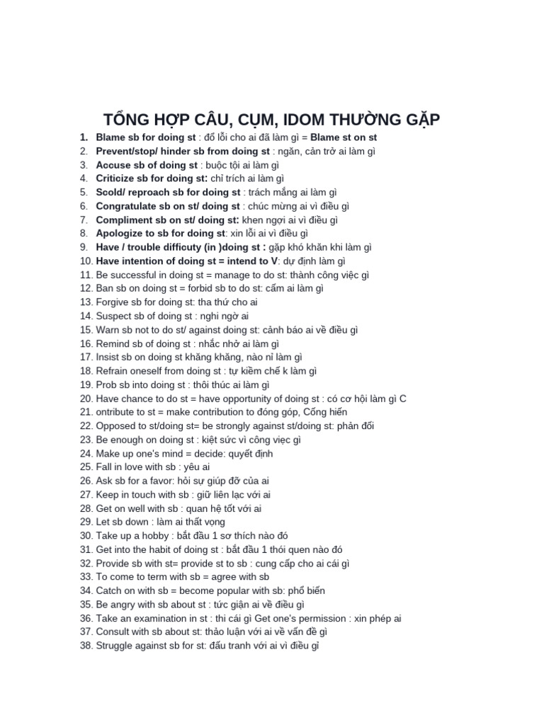 B56. T NG H P Idioms Ôn Thi HSG | PDF