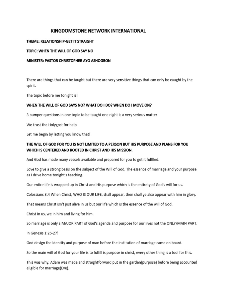 When The Will of God Say No | PDF