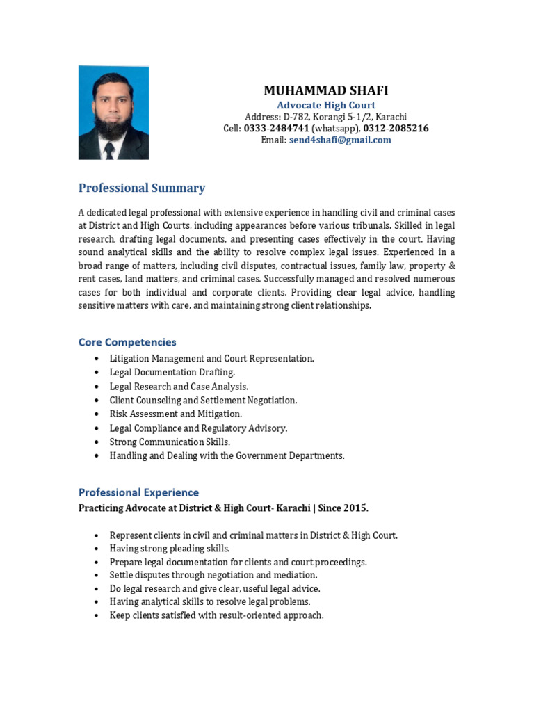 Muhammad Shafi Advocate - CV | PDF | Advocate | Mediation