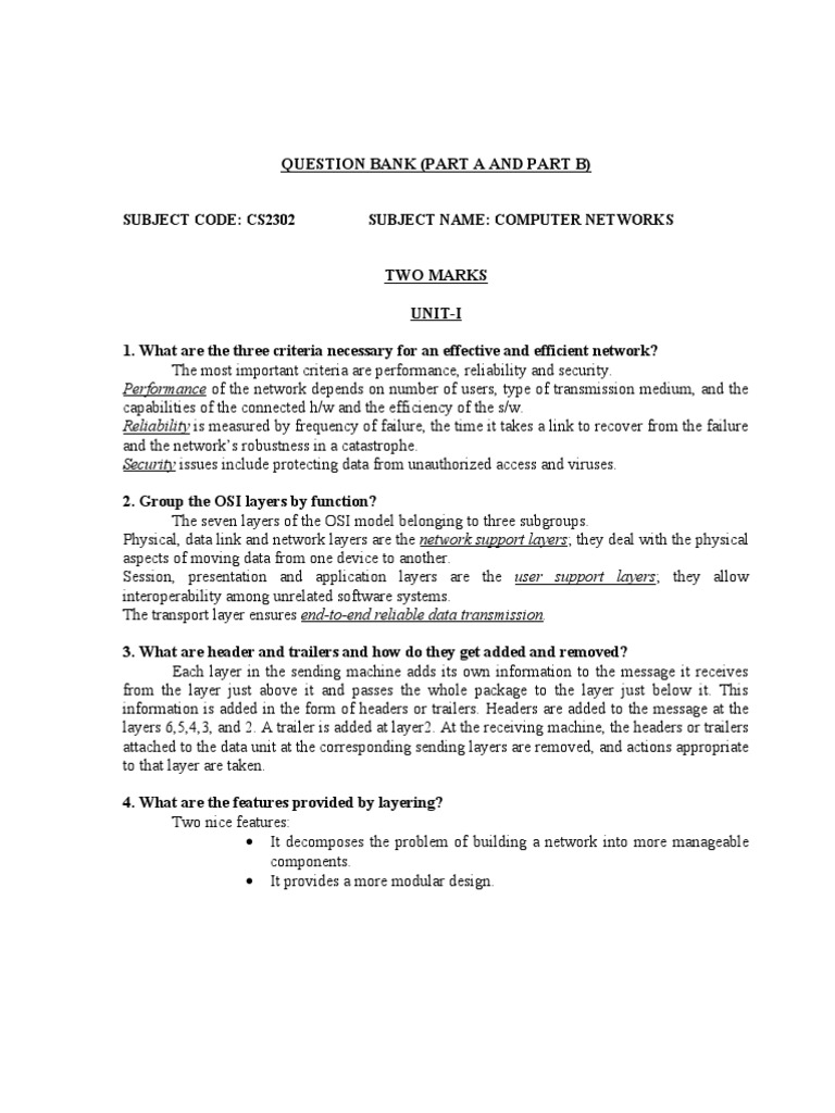 CS2302 Computer Networks Question Bank | PDF | Public Key Cryptography ...