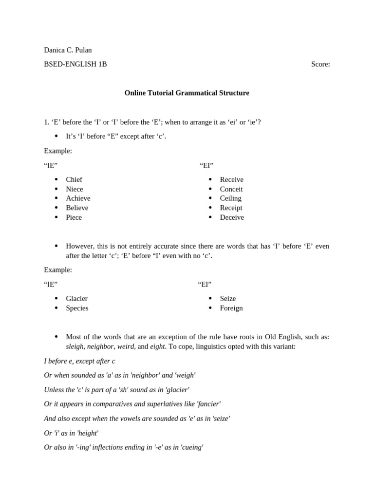 Structures of English Final Project | PDF | Word | Cereals