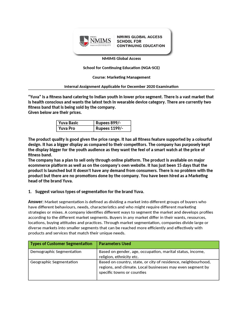 Marketing Management Dec2020 Assignment Solution | PDF | Market Segmentation | Consumer Behaviour