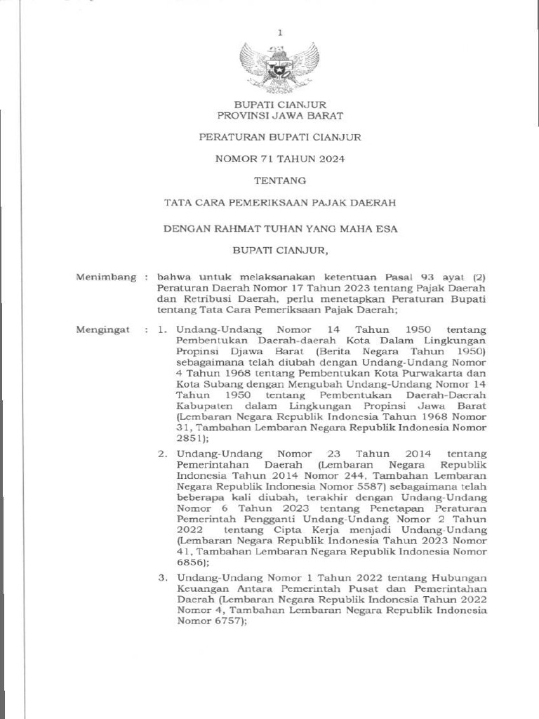 Perbup Nomor 71 Tentang Tata Cara Pemeriksaan Pajak Daerah | PDF