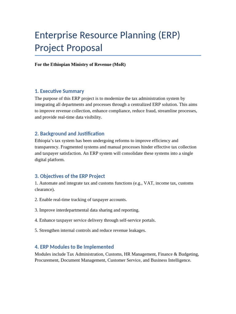 Ethiopia Tax Authority ERP Proposal | PDF