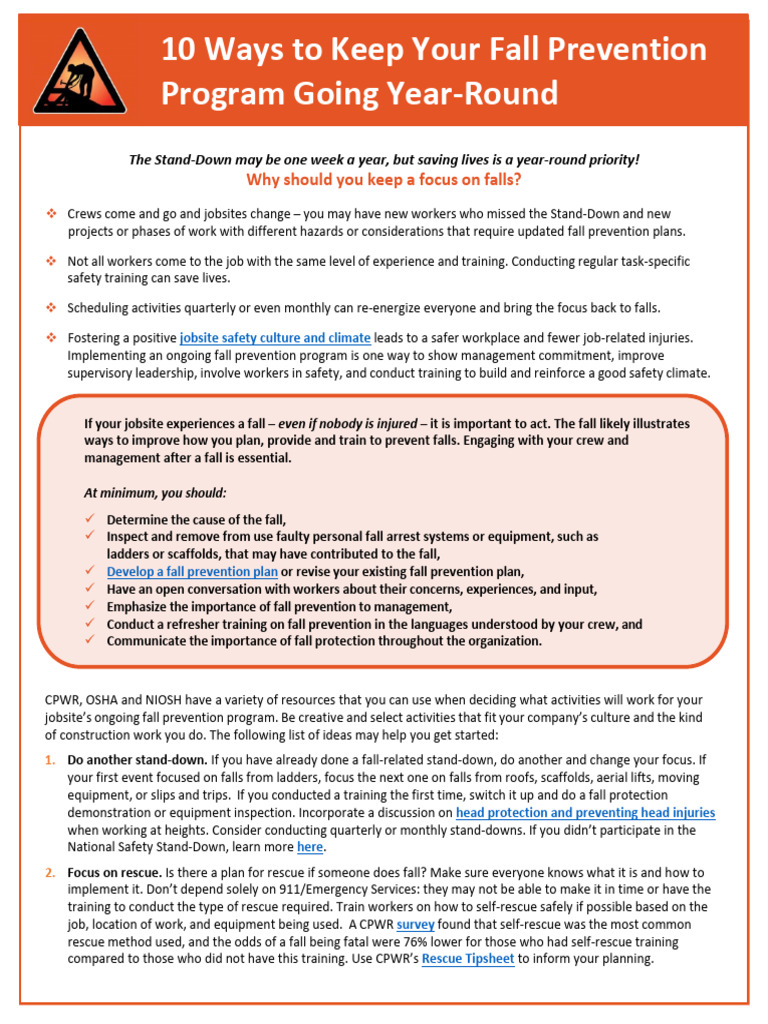 Year Round Fall Prevention - English | PDF | Occupational Safety And ...