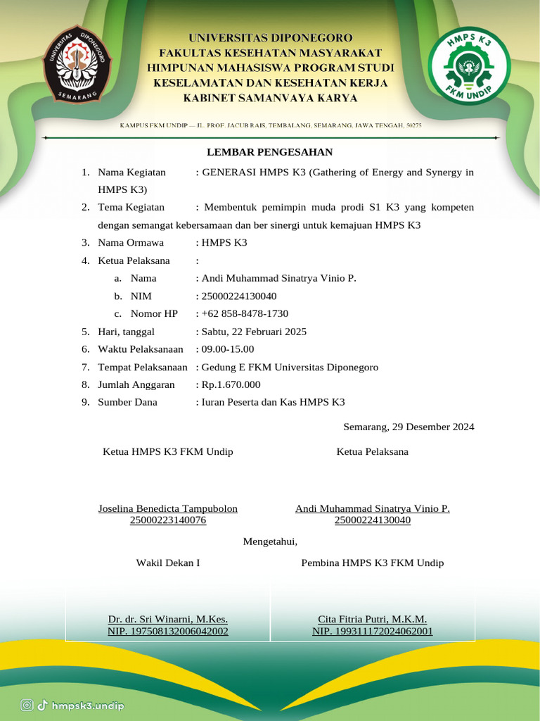 Proposal Kegiatan First Gathering 'GENERASI HMPS K3 2025' | PDF