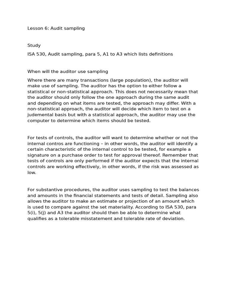 Lesson 6 - Audit Sampling | PDF