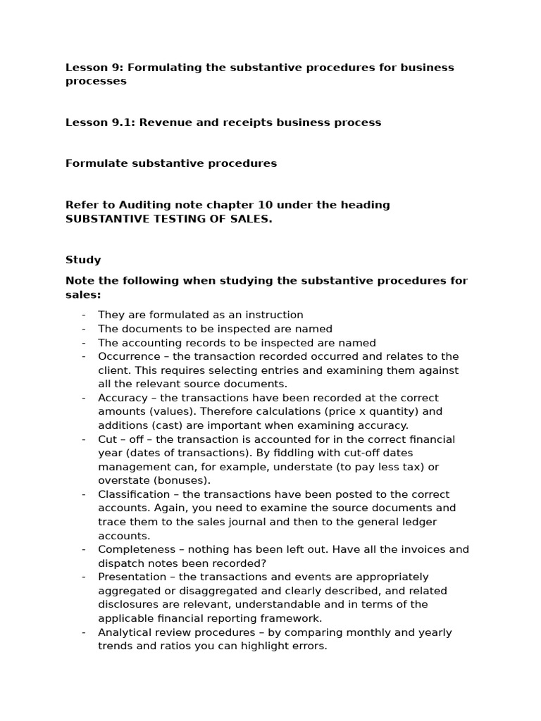 Lesson 9 Substantive Procedures For Business Processes | PDF ...