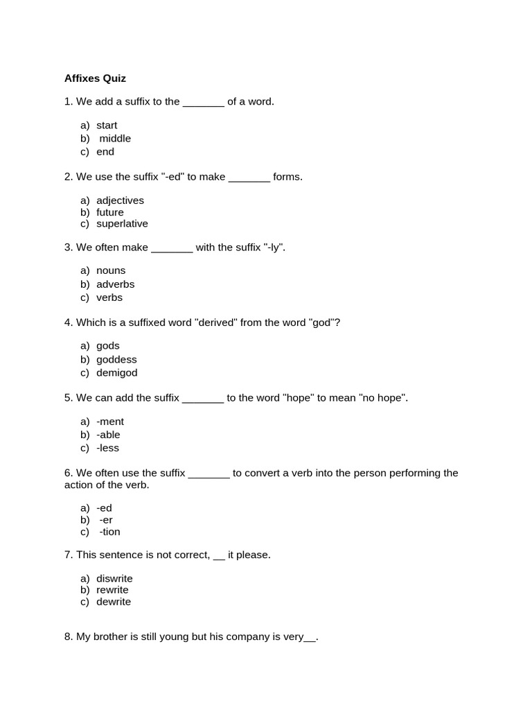 (Template) Affixes Quiz | PDF