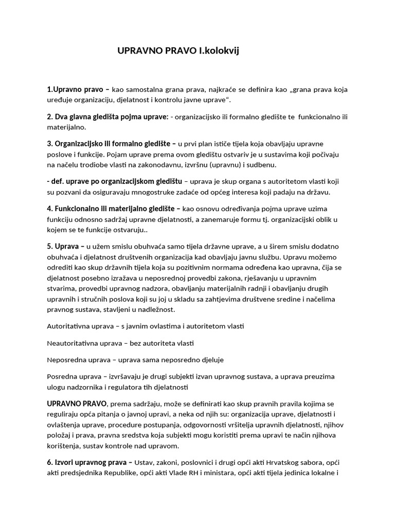UPRAVNO PRAVO - Cijela Skripta | PDF