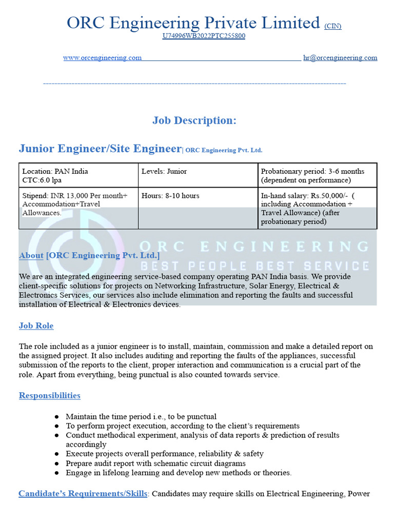 Job Description - JuniorEngineer | PDF | Engineering