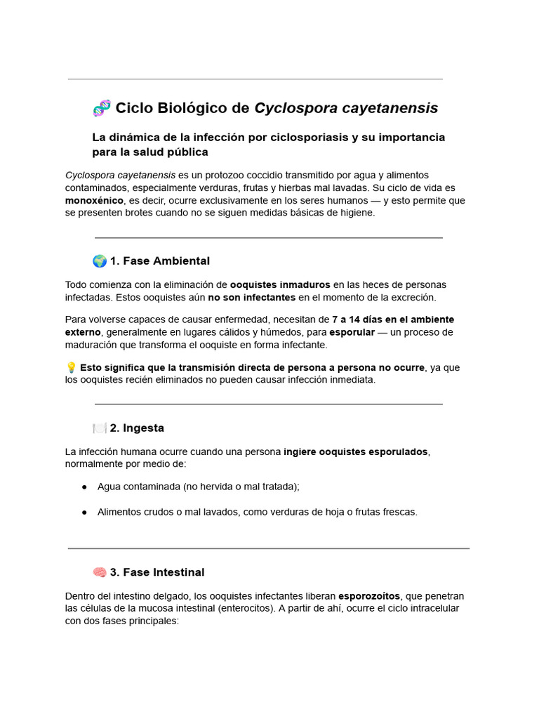 ? Ciclo Biológico de Cyclospora Cayetanensis | PDF | Enfermedades y ...