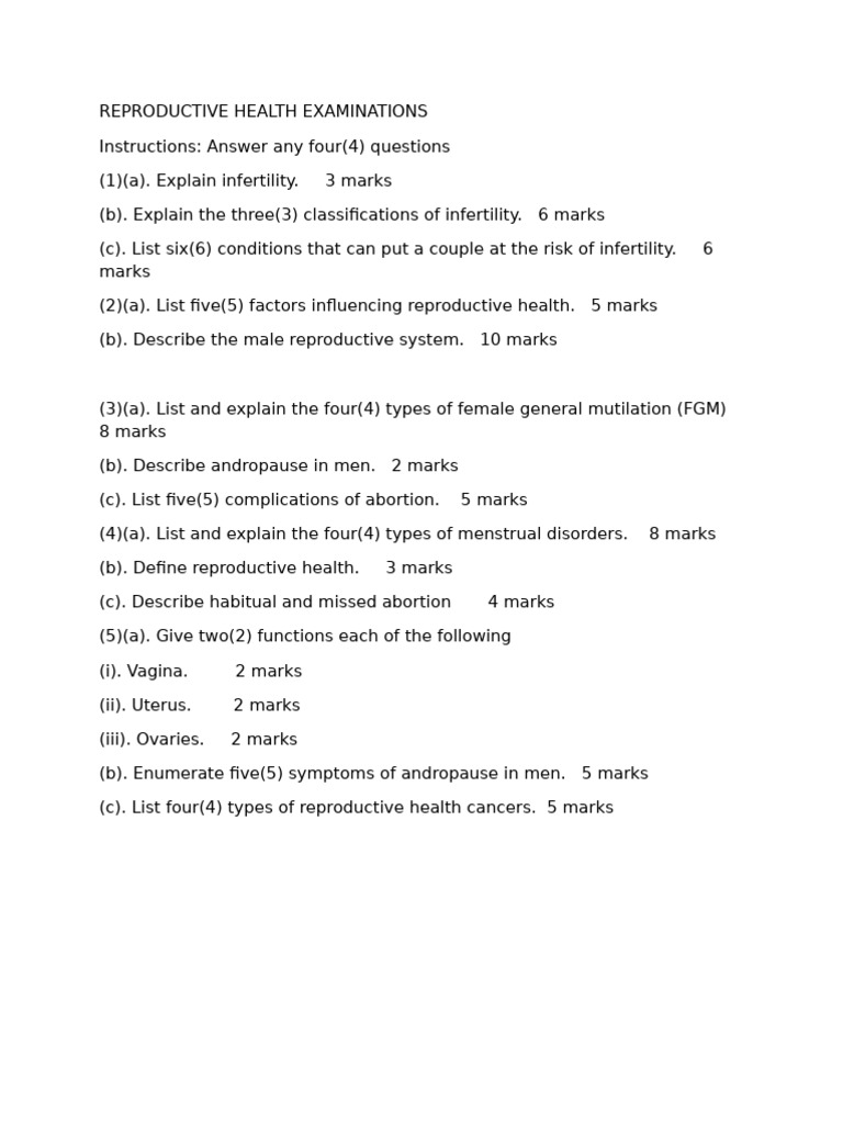 Reproductive Health Examinations | PDF