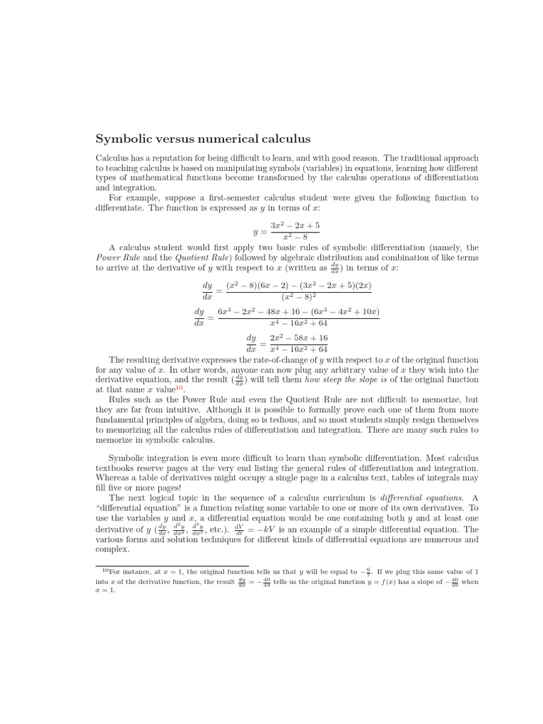 Symbolic vs. Numerical Calculus | PDF | Calculus | Derivative