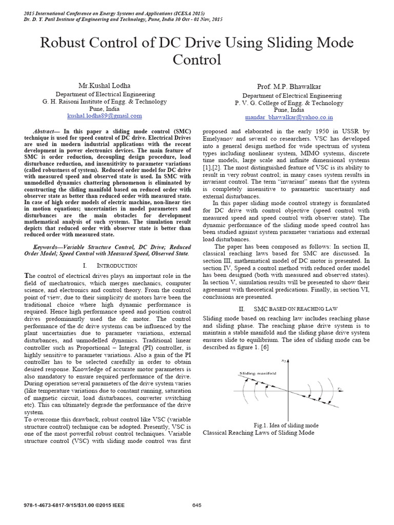 Robust control of DC drive using sliding mode control | PDF | Electric Motor | Electromagnetism
