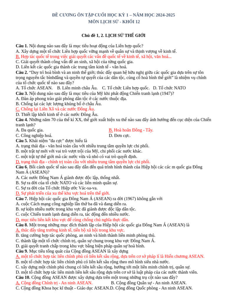 ĐỀ CƯƠNG CUỐI KÌ 1- LS12 | PDF