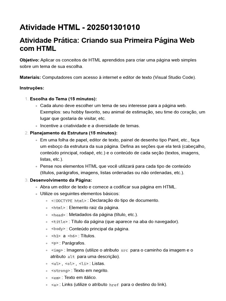 Atividade HTML - 202501301010 | PDF | Html | Rede mundial de computadores