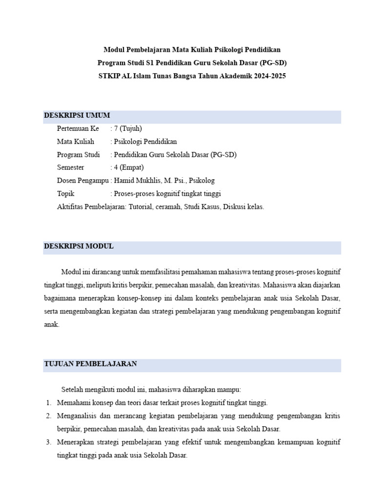 Topik 6- Psi Pendidikan PGSD-Proses-proses Kognitif Tingkat Tinggi | PDF