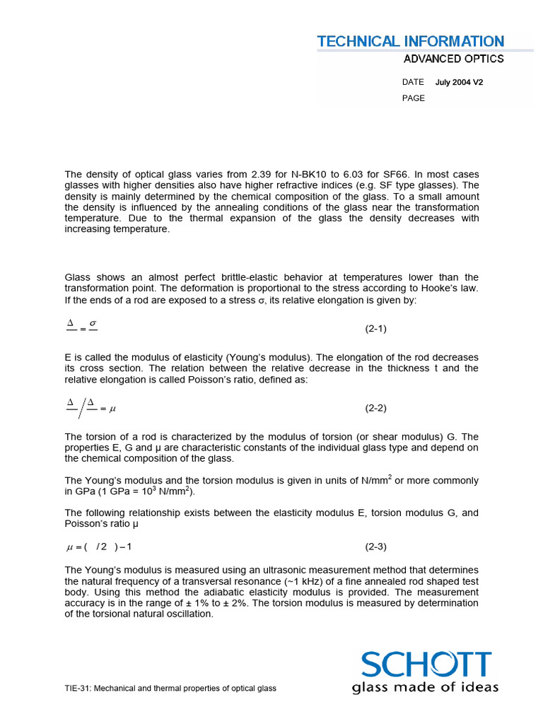 Optical Glass Properties Overview | PDF | Young's Modulus | Thermal ...