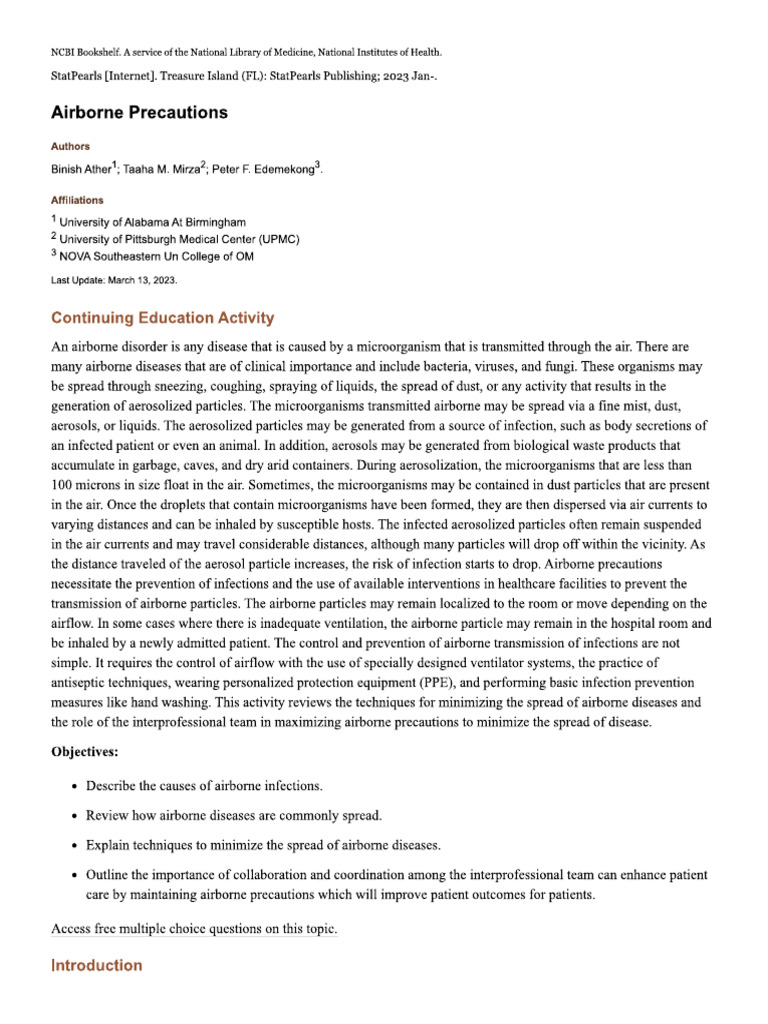Airborne Precautions | PDF