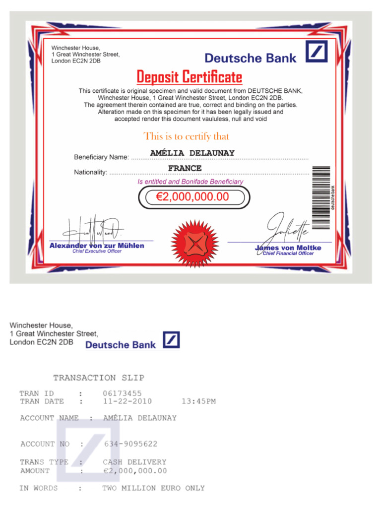certificate of cash delivery Amélia Delaunay | PDF