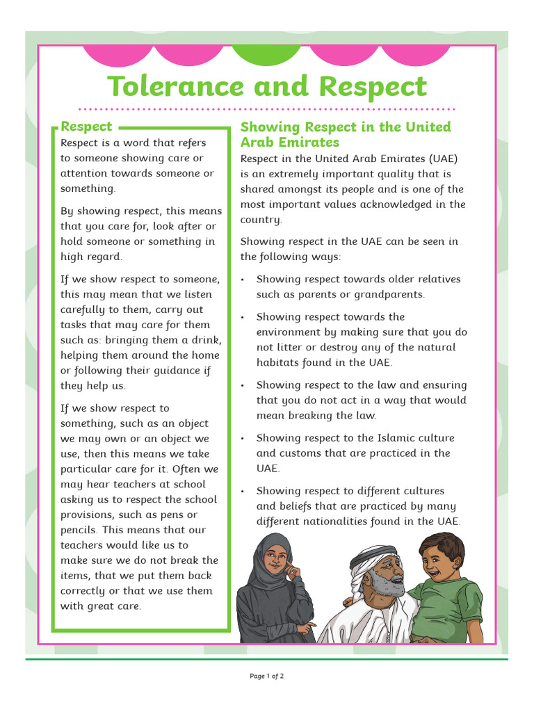 Tolerance and Respect Reading Comprehension Ver 1 | PDF | United Arab ...