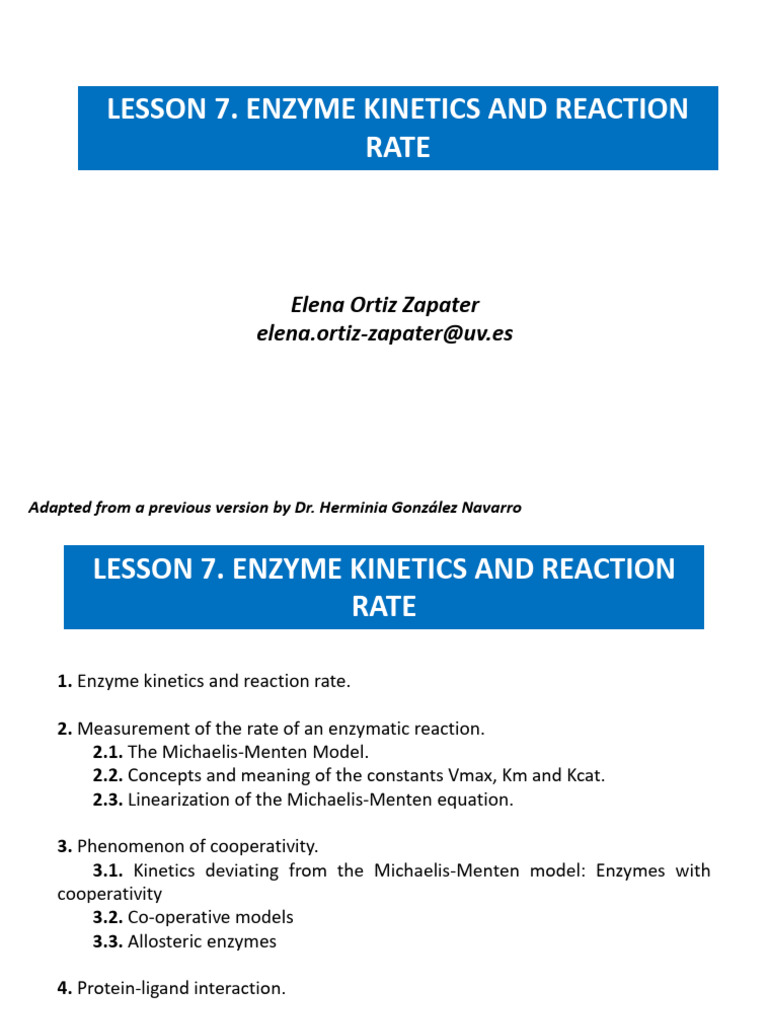 Lesson 7 - Enzymatic Kinetics | PDF | Enzyme Kinetics | Enzyme
