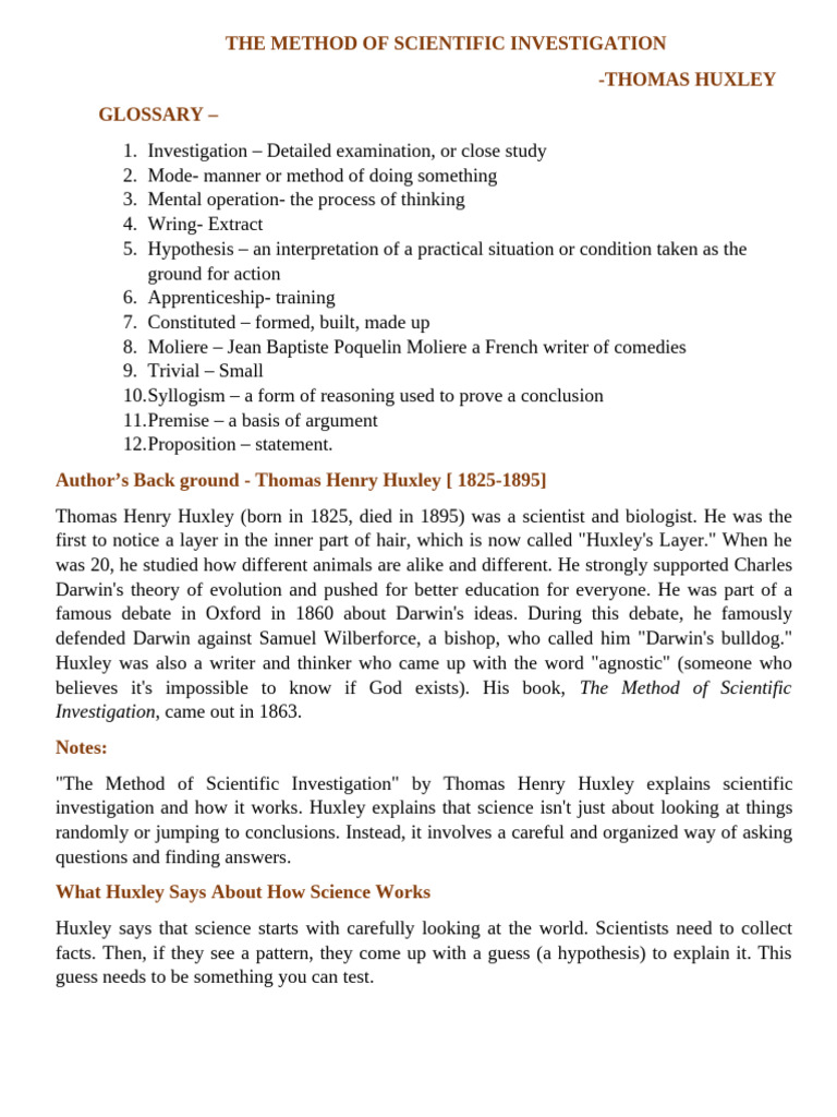 Huxley's Scientific Investigation Method | PDF | Inductive Reasoning ...