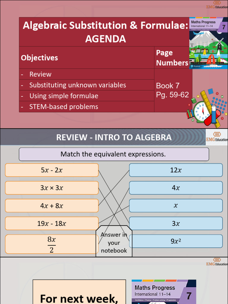week 15 - Algebraic Substitution and Formulae Lesson | PDF | Equations ...