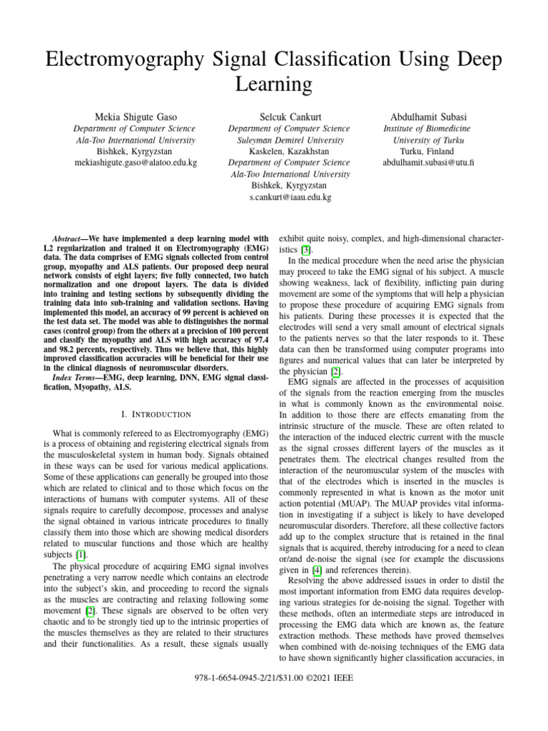 Electromyography Signal Classification Using Deep Learning | PDF ...