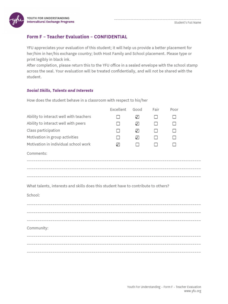 Form F - Teacher Evaluation | PDF | Psychology | Education Theory