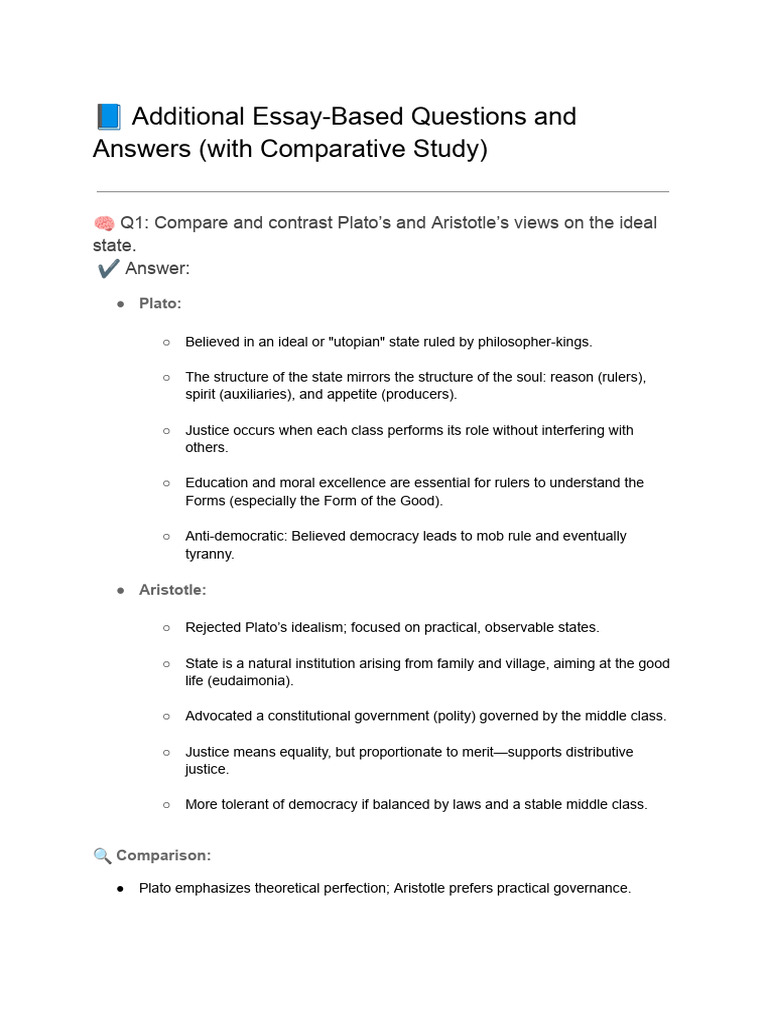 ?Essay-Based Questions and Answers (With Comparative Study) | PDF ...