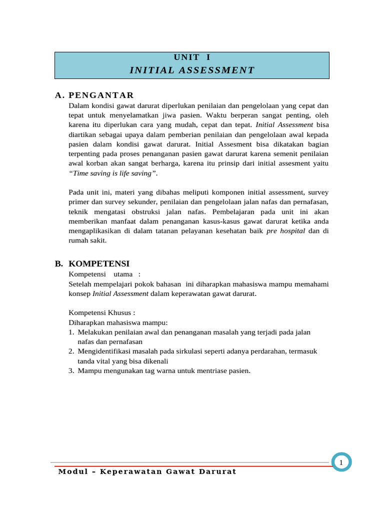 Prinsip Initial Assessment Gawat Darurat | PDF