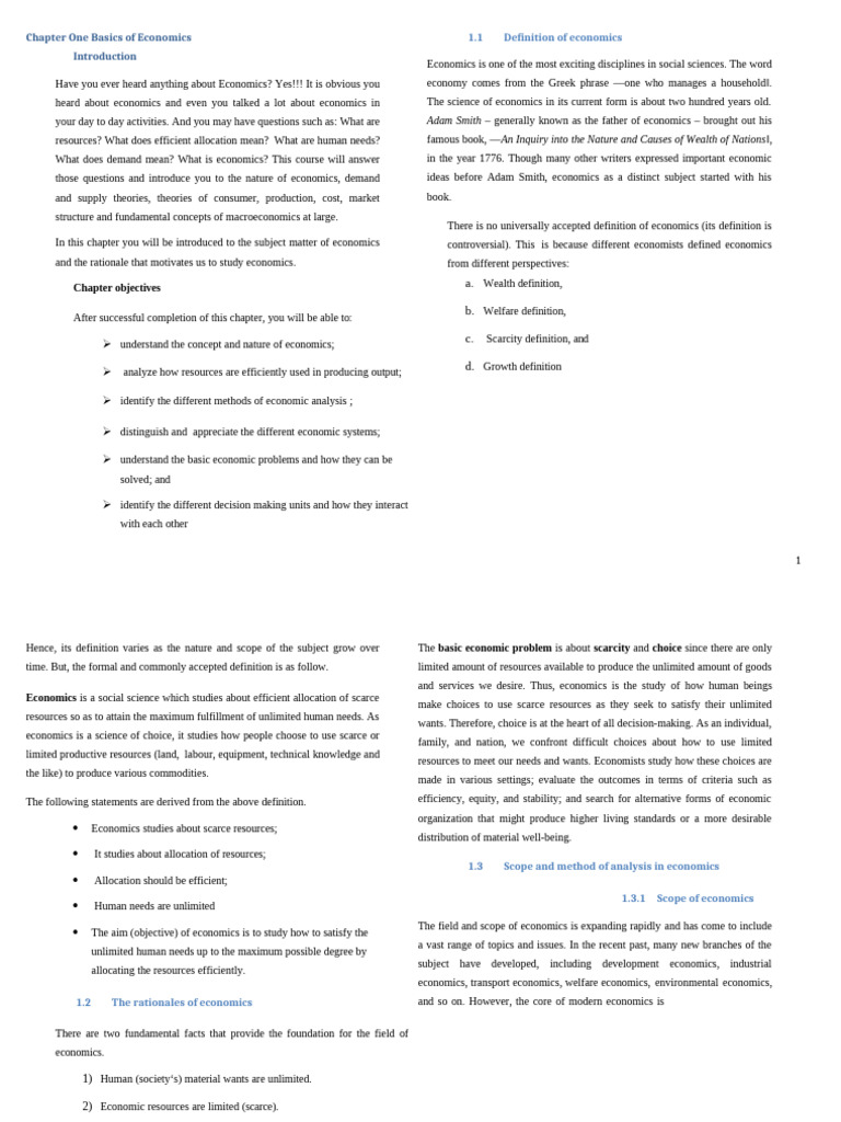 Chapter One Basics of Economics | PDF | Economics | Capitalism