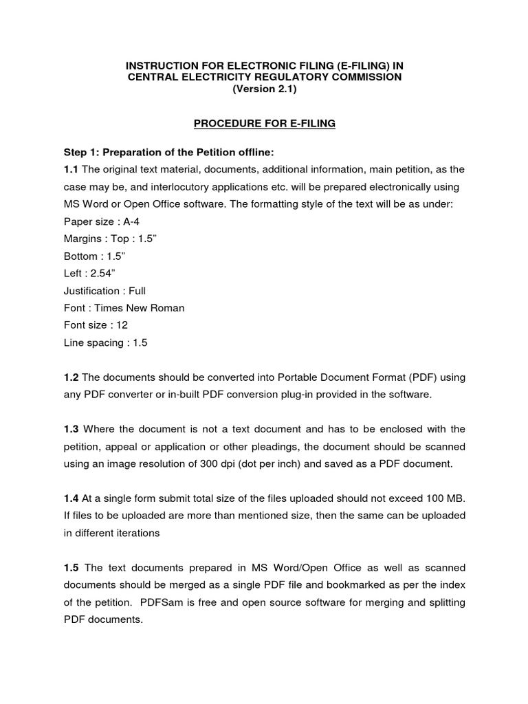 CERC E-Filing Instructions Guide | PDF | Computing | Software