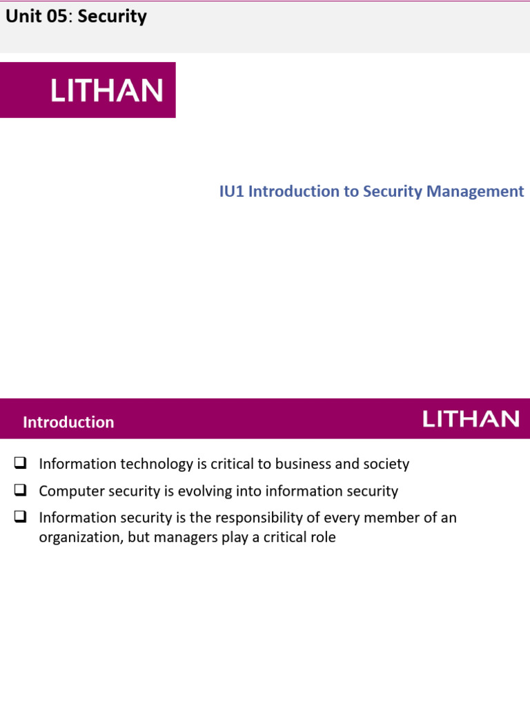 IU1 Introduction To Security Management | PDF | Information Security ...