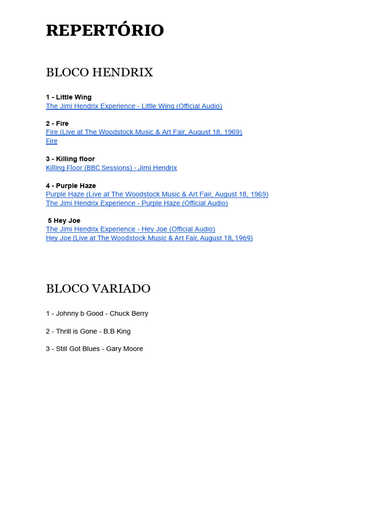 Hendrix Project Repertoire Overview | PDF