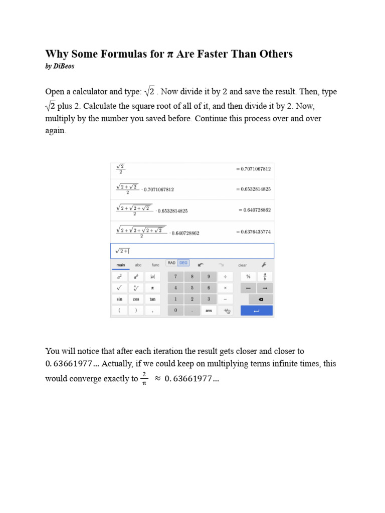 Faster Formulas for Calculating π | PDF | Pi | Numbers