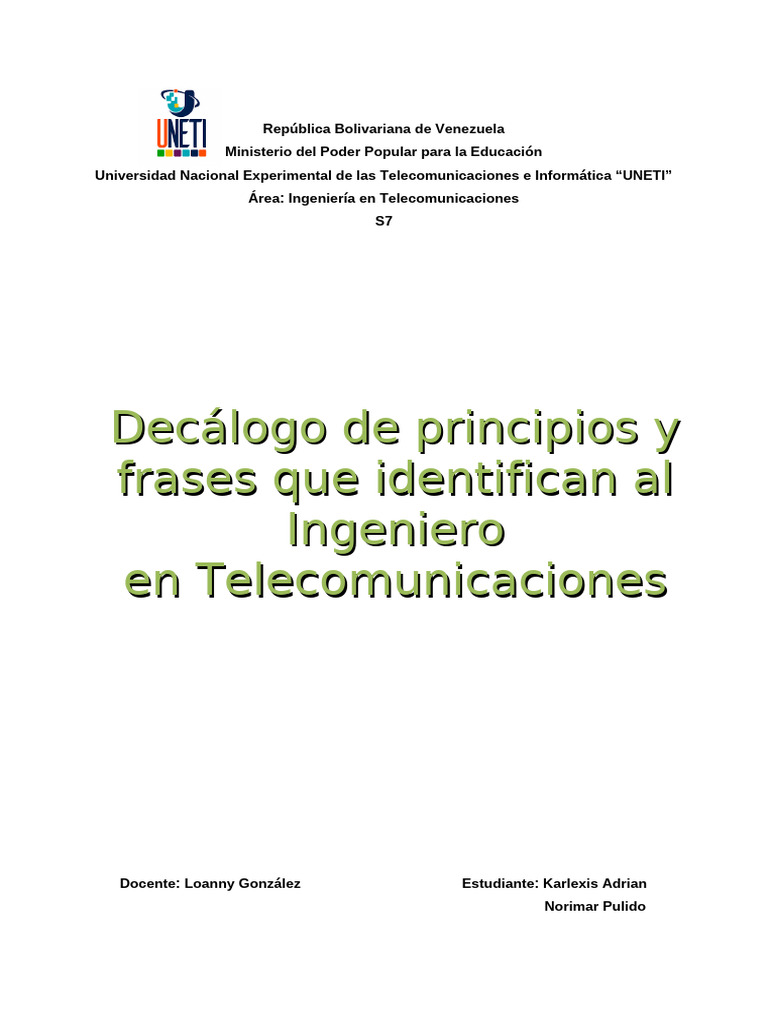 Decalogo 1 | PDF | Telecomunicaciones | Ingeniero