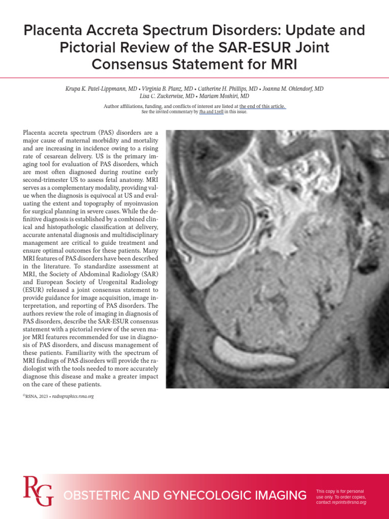 Patel Lippmann Et Al 2023 Placenta Accreta Spectrum Disorders Update and Pictorial Review of the ...