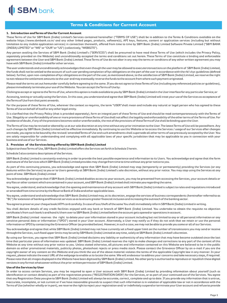 SBM Current Account Terms and Conditions | PDF | Terms Of Service | Receipt