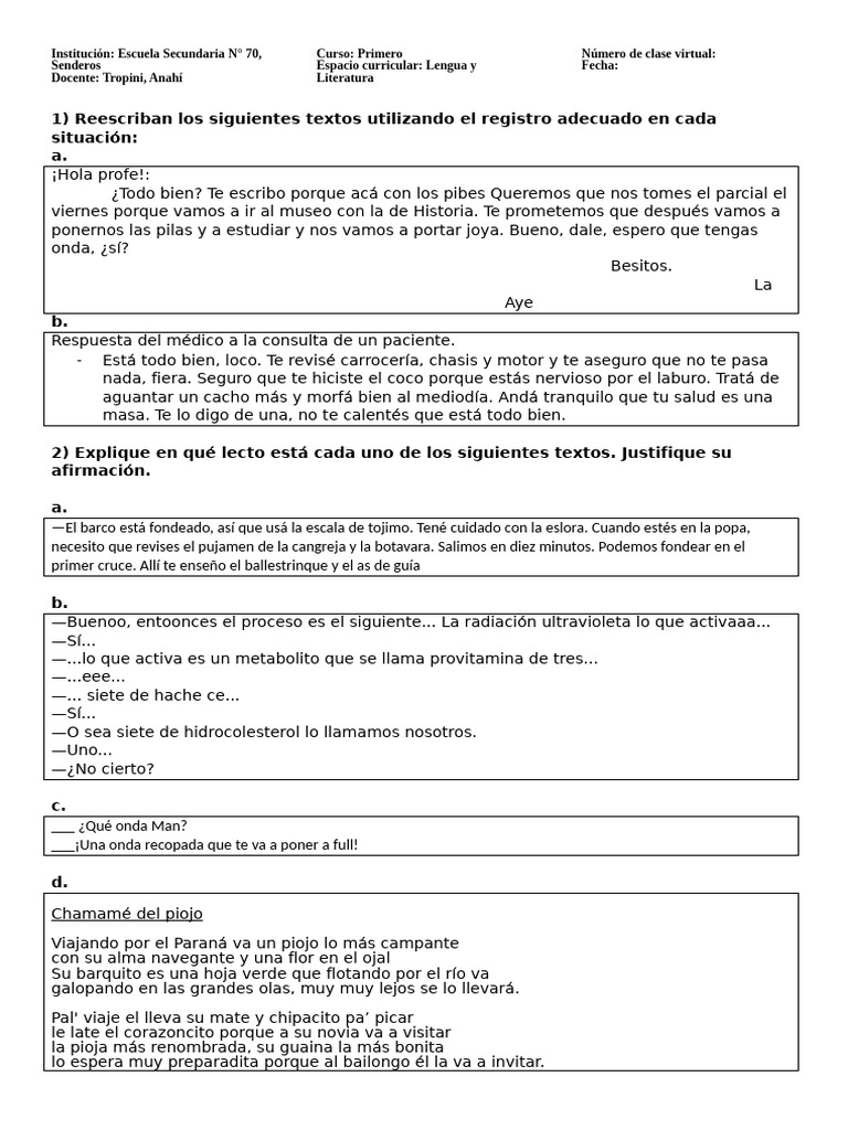 1° Lectos y Registros | PDF