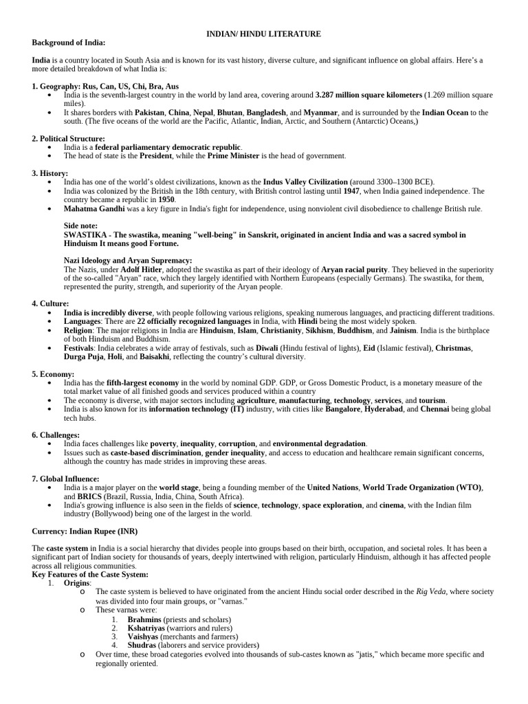 Indian Literature Handout | PDF | Vedas | Sita