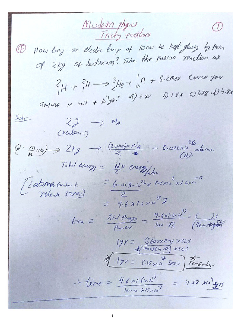 Modern Physics Tricky Questions-1 | PDF
