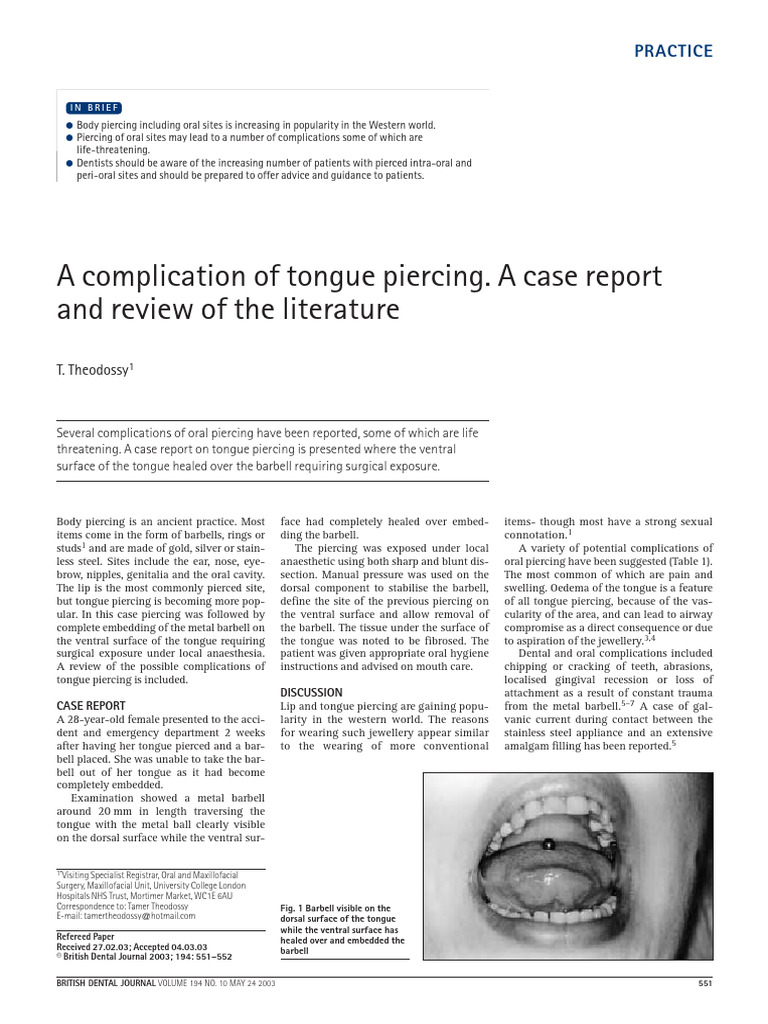 A Complication of Tongue Piercing. A Case Report and Review of The ...