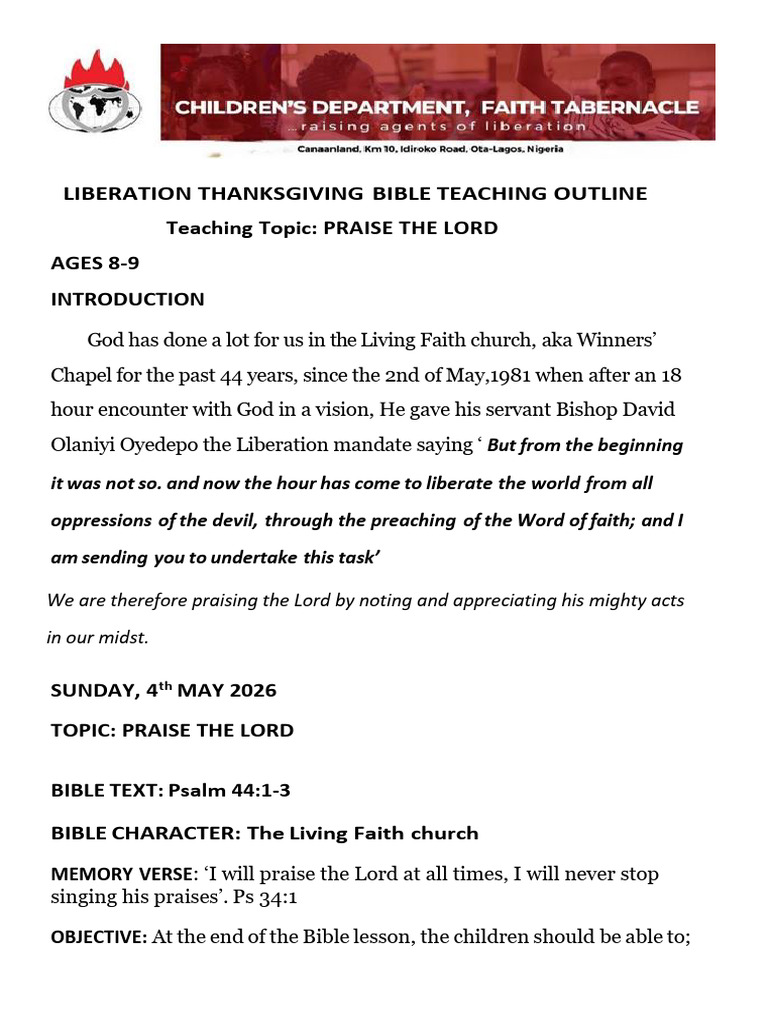 Liberation Thanksgiving Bible Teaching Outline | PDF