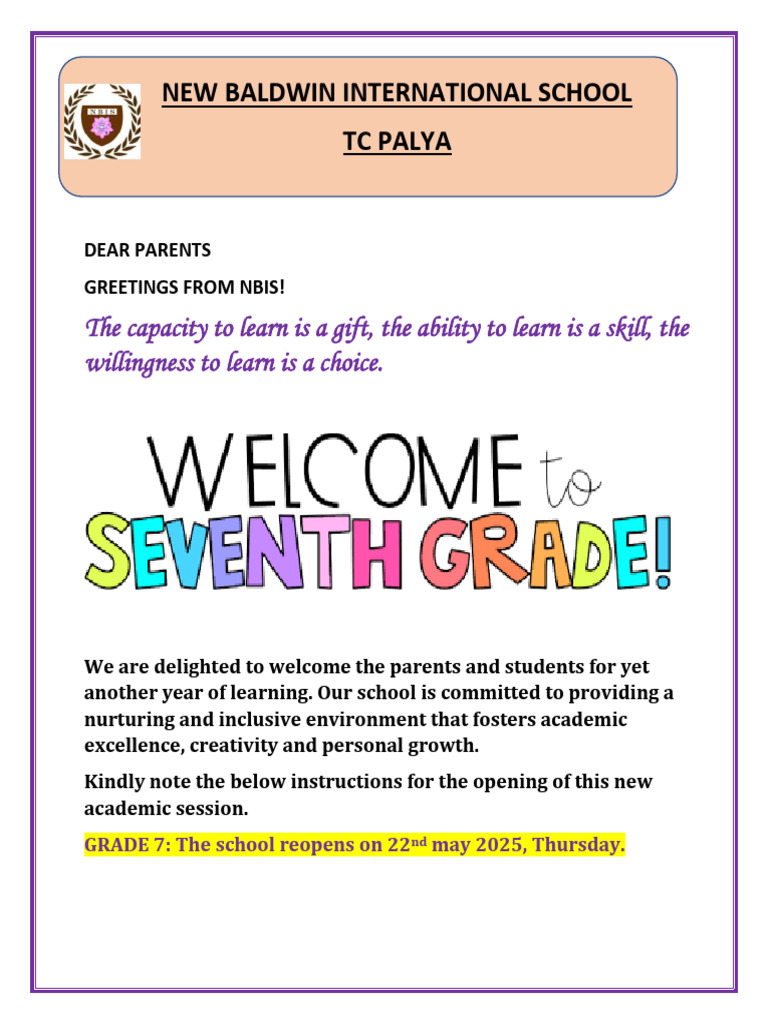 NBIS Grade 7 Opening Instructions | PDF