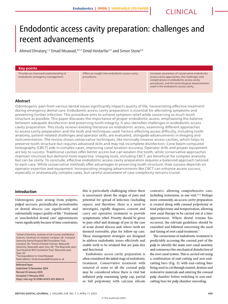 Endodontic Access Cavity Preparation | PDF | Dentistry | Dental Anatomy